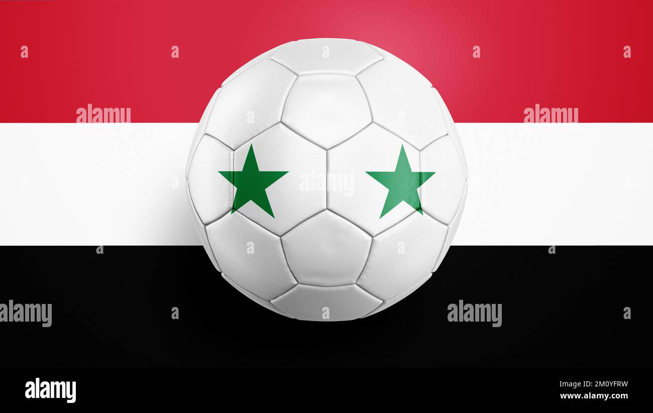 Soccer ball Syria flag on a Syria flag background. 3D illustration ...