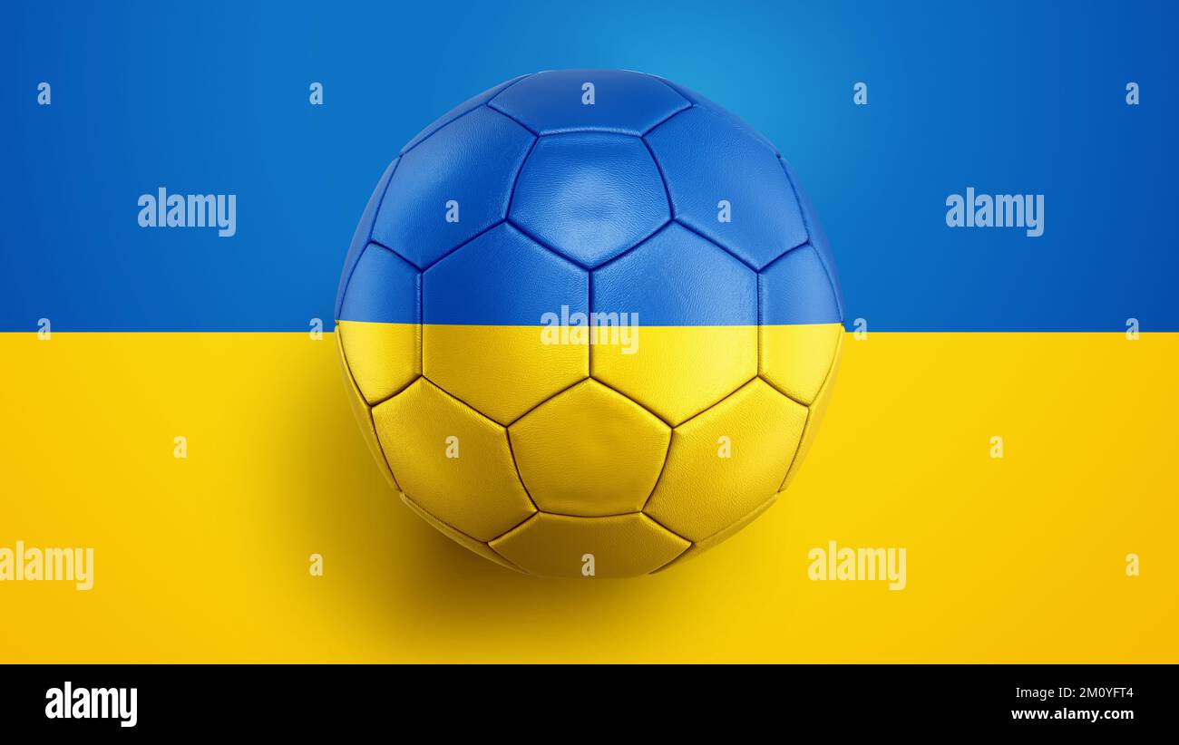 Soccer ball Ukraine flag on a Ukraine flag background. 3D illustration ...
