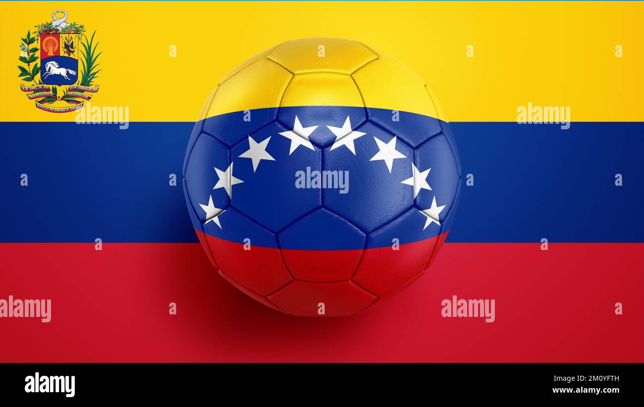 Soccer ball Venezuela flag on a Venezuela flag background. 3D ...