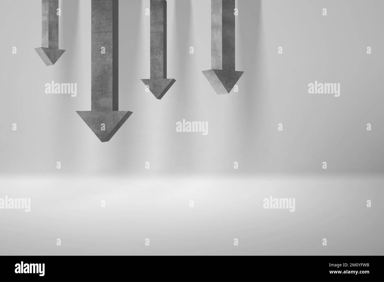 Decreased arrow on the wall with colored background Stock Photo - Alamy