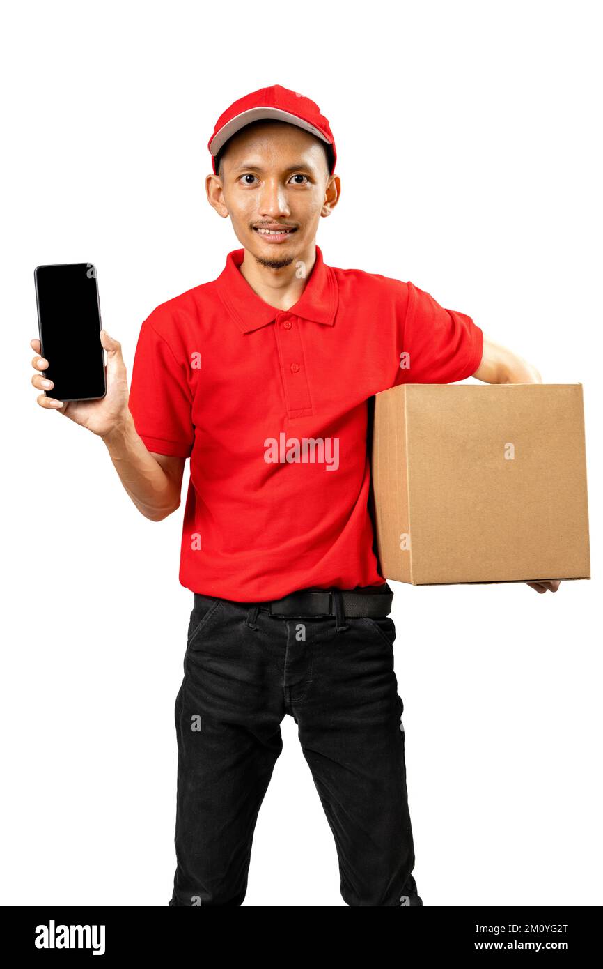 Man courier phone Cut Out Stock Images & Pictures - Alamy