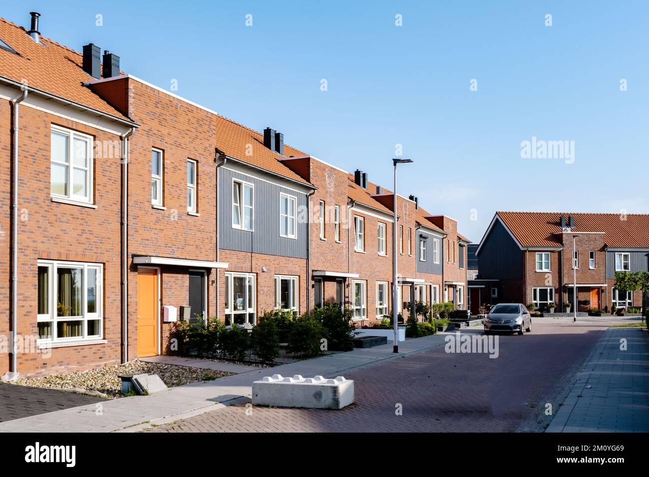 Dutch Suburban area with modern family houses, newly build modern ...