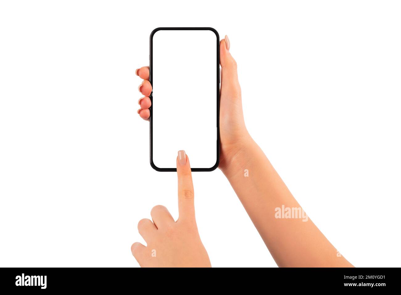 Woman hand holding modern smartphone iPhone mockup. New modern black ...