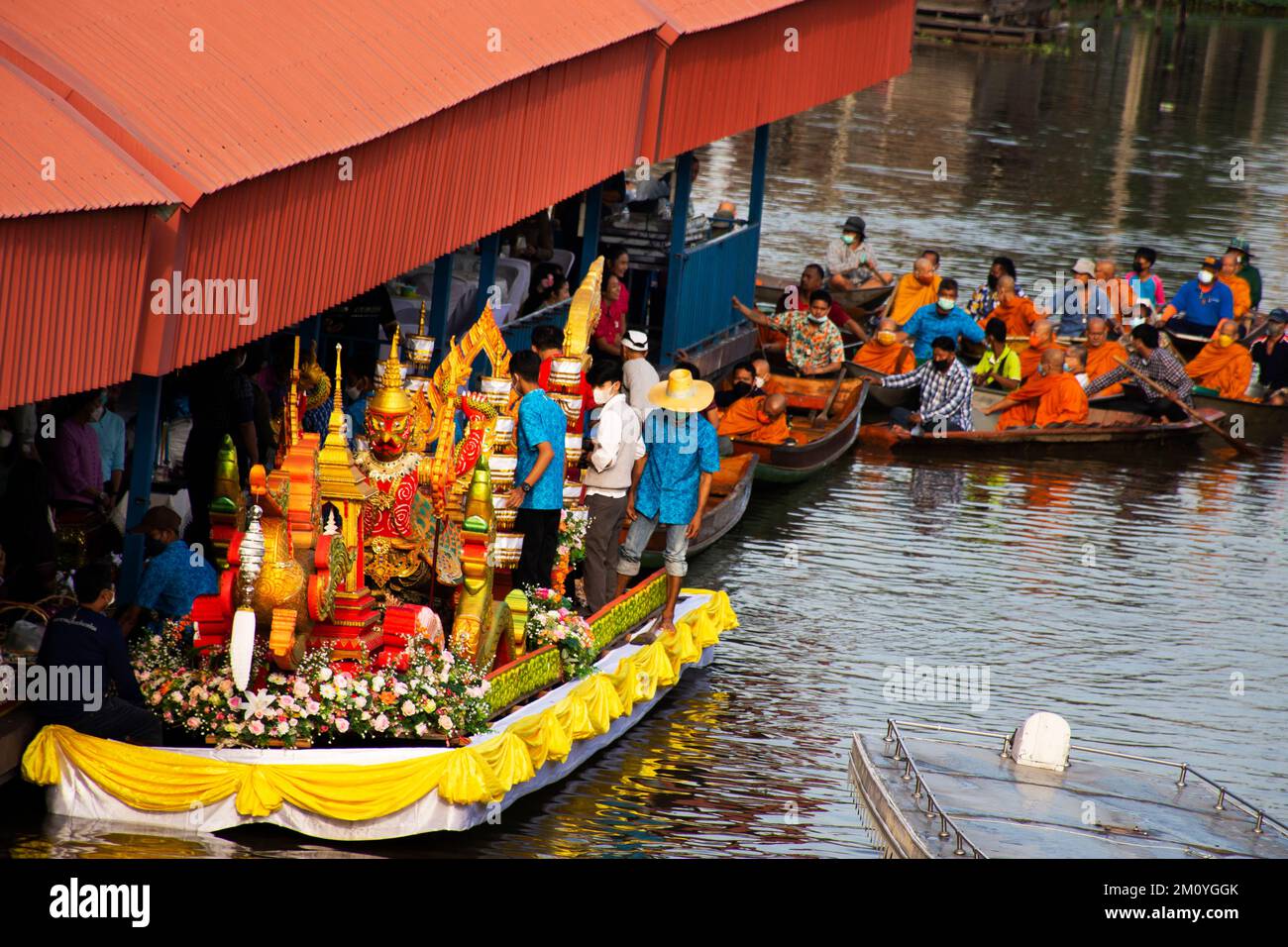 Thai people foreign traveler travel visit and join tradition merit ...