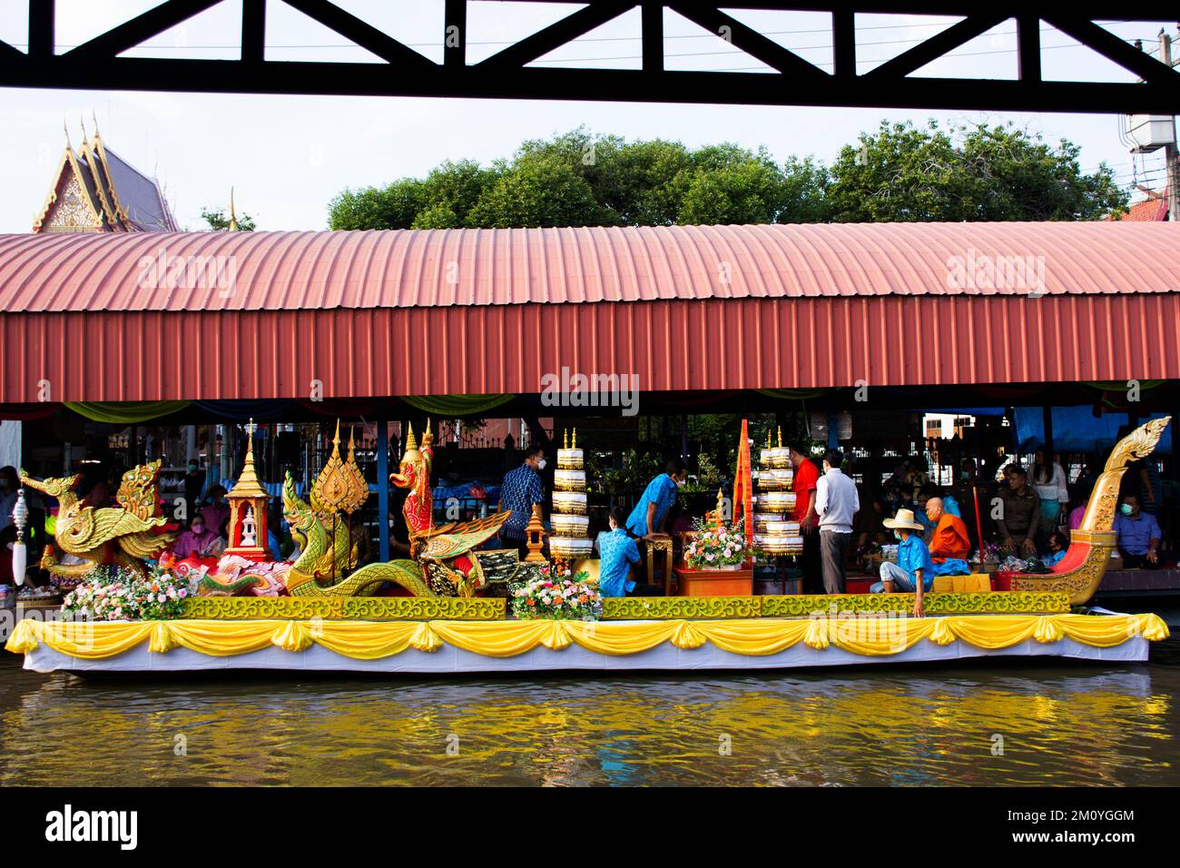 Thai people foreign traveler travel visit and join tradition merit ...