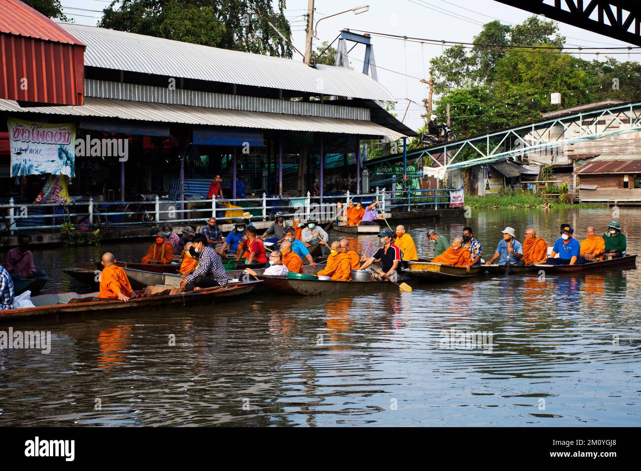 Thai people foreign traveler travel visit and join tradition merit ...