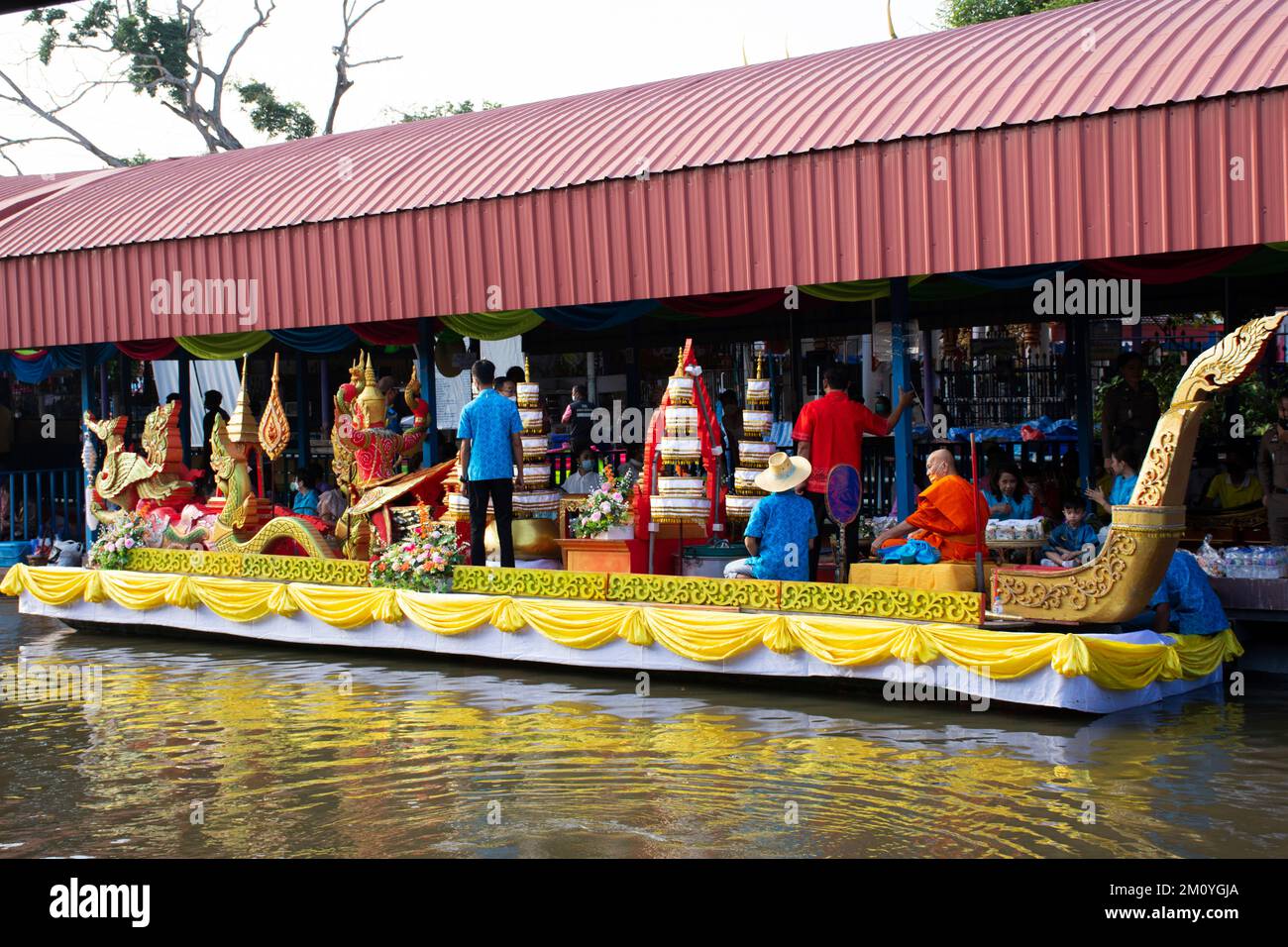 Thai people foreign traveler travel visit and join tradition merit ...