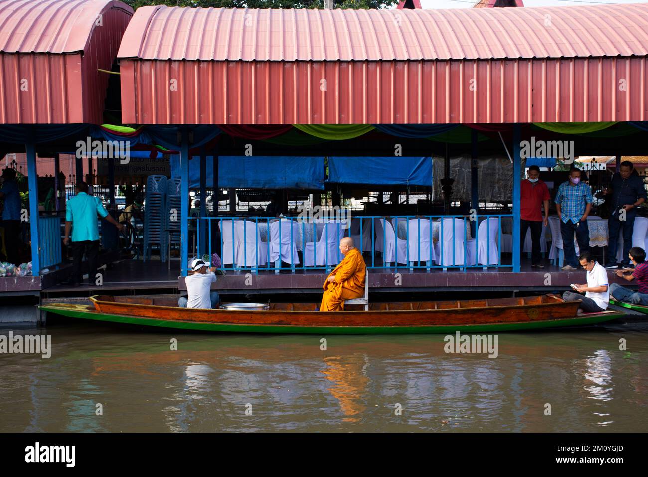 Thai people foreign traveler travel visit and join tradition merit ...