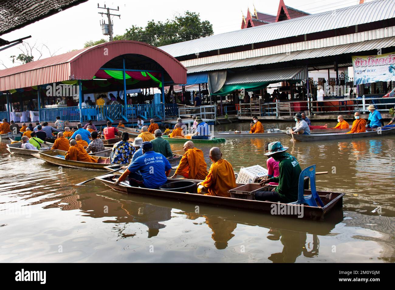 Thai people foreign traveler travel visit and join tradition merit ...