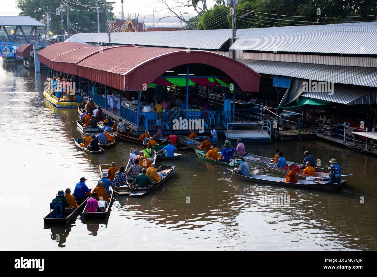 Thai people foreign traveler travel visit and join tradition merit ...