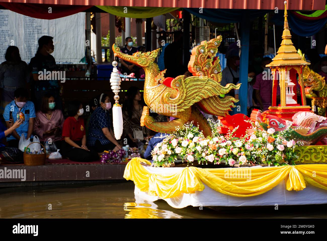 Thai people foreign traveler travel visit and join tradition merit ...