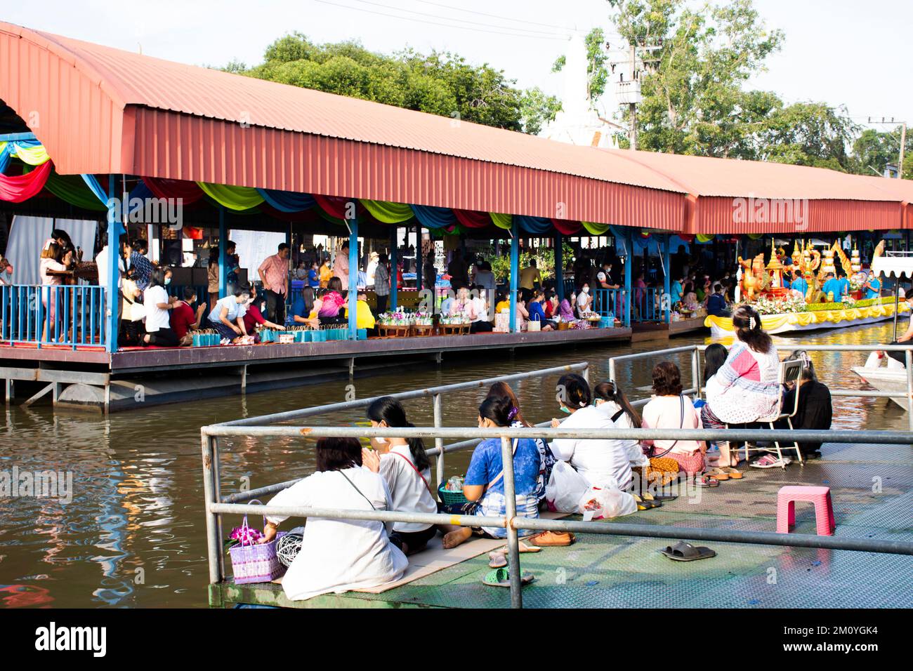 Thai people foreign traveler travel visit and join tradition merit ...