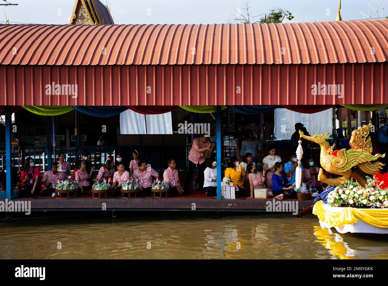 Thai people foreign traveler travel visit and join tradition merit ...