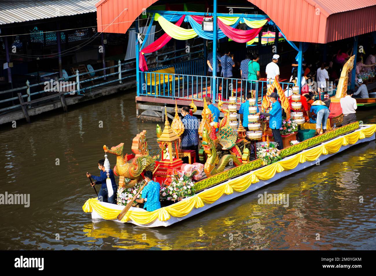 Thai people foreign traveler travel visit and join tradition merit ...