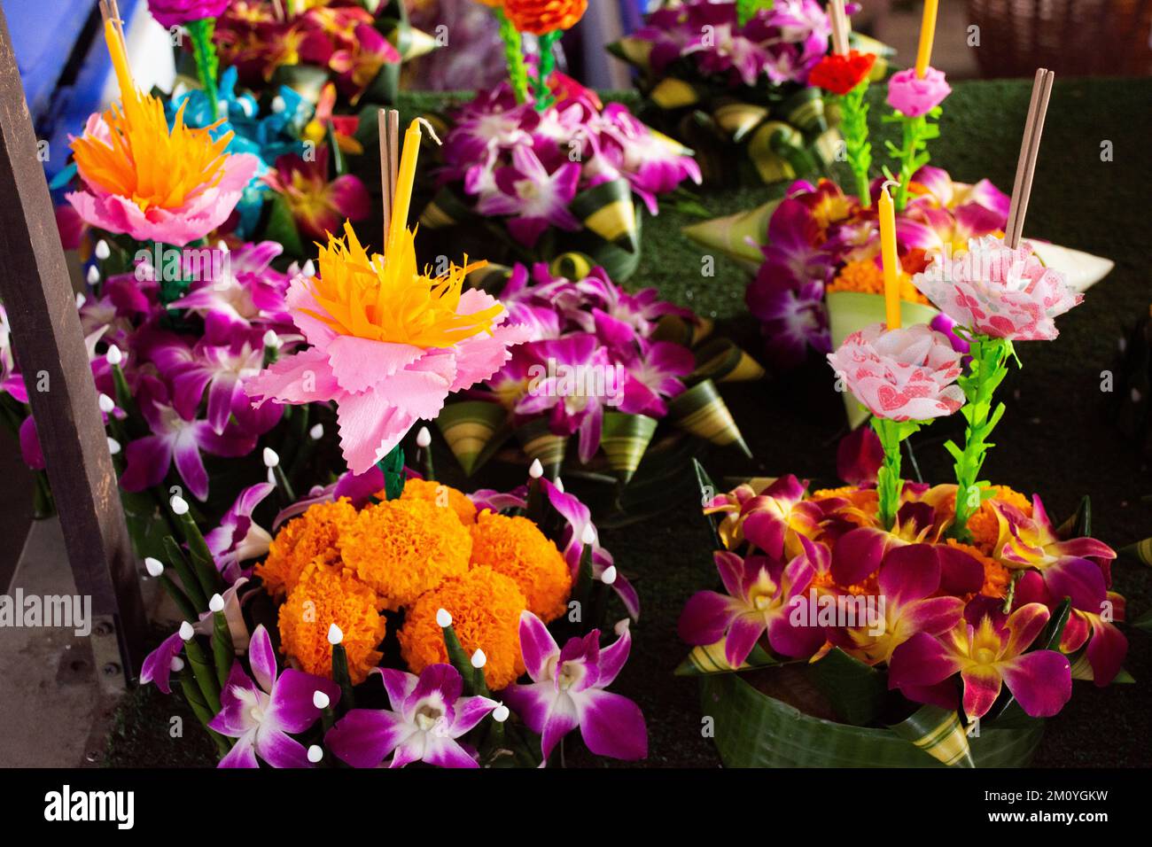 Colorful art handmade krathong or floating lantern basket craft for ...