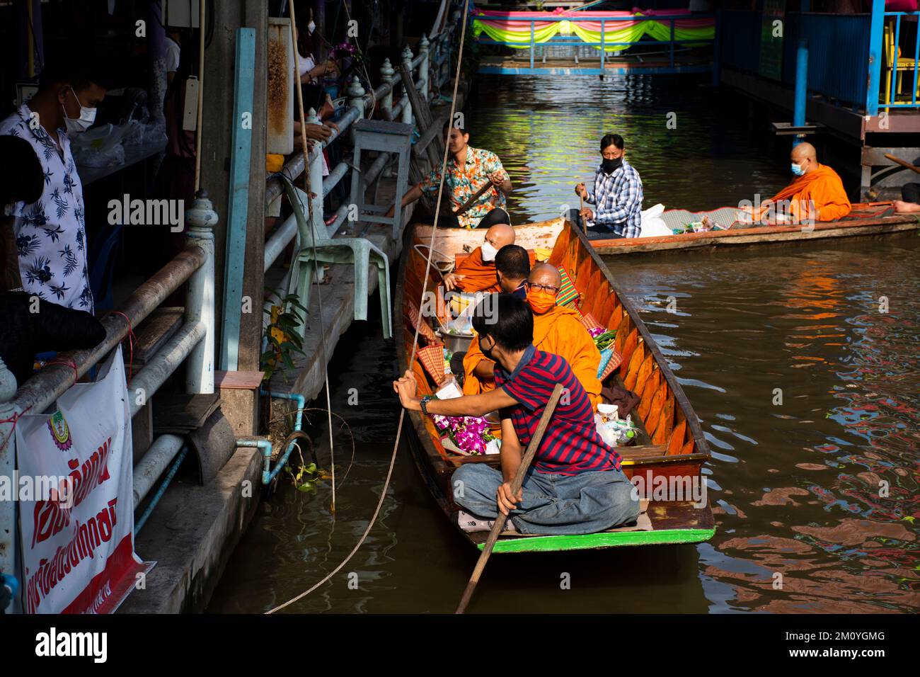 Thai people foreign traveler travel visit and join tradition merit ...