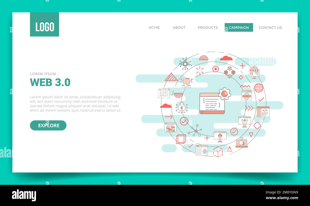 web 3.0 concept with circle icon for website template or landing page ...