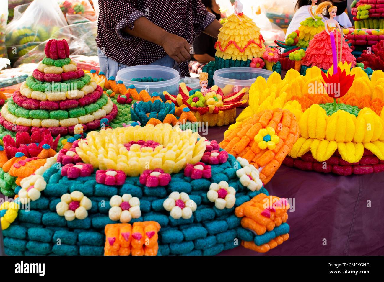 Colorful art handmade krathong or floating lantern basket craft for ...