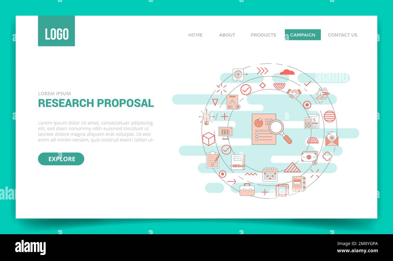 research proposal concept with circle icon for website template or ...