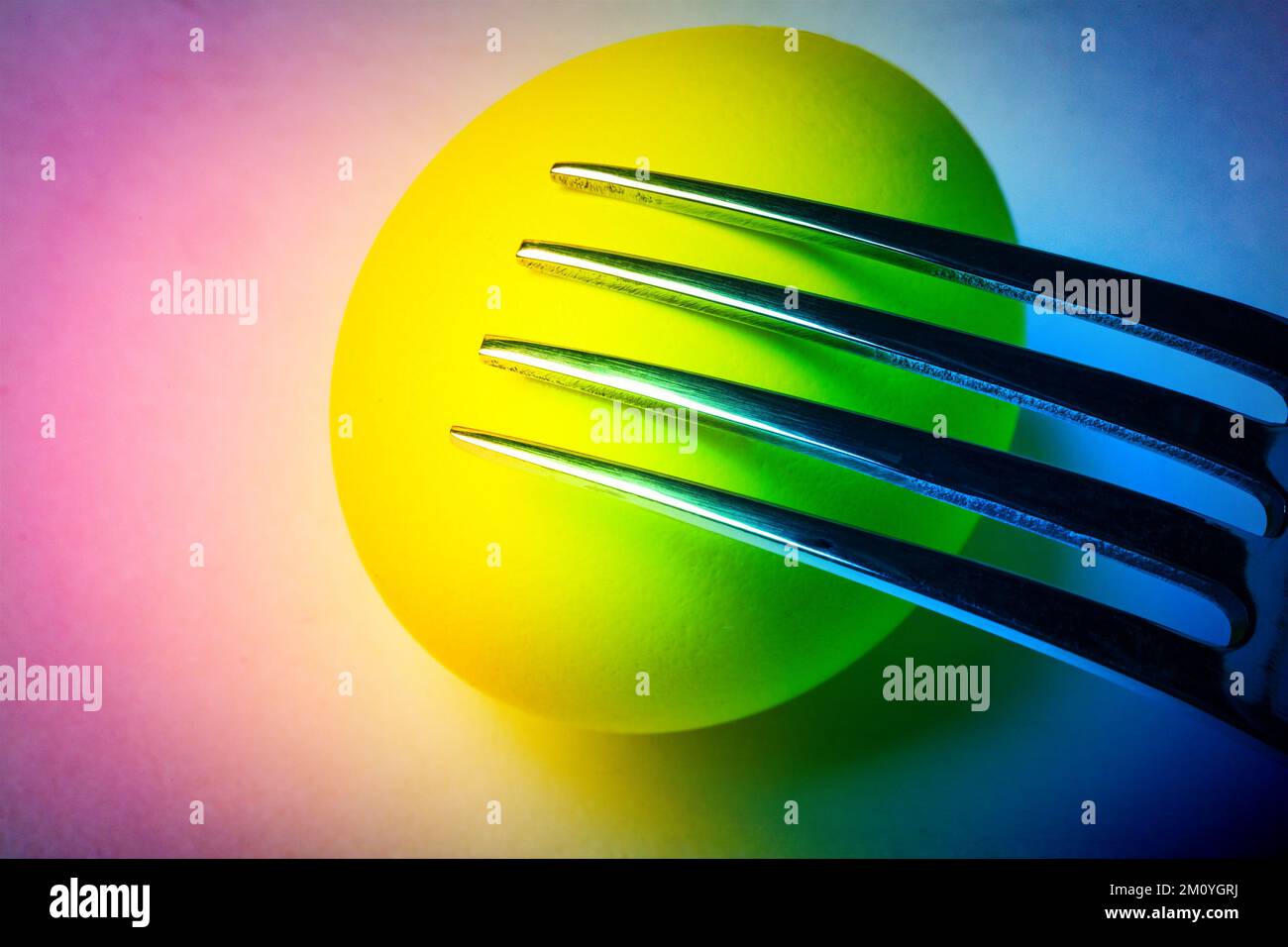 Egg With Resting Fork Colorful Abstract Still life Stock Photo - Alamy