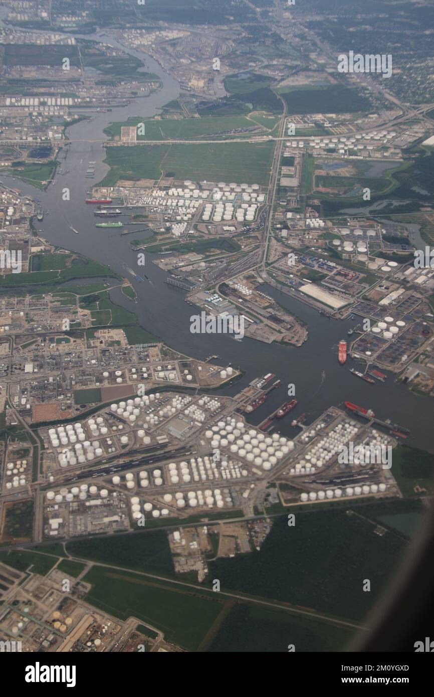 Aerial View of the Houston Ship Channel with Oil and Gas Infrastructure ...