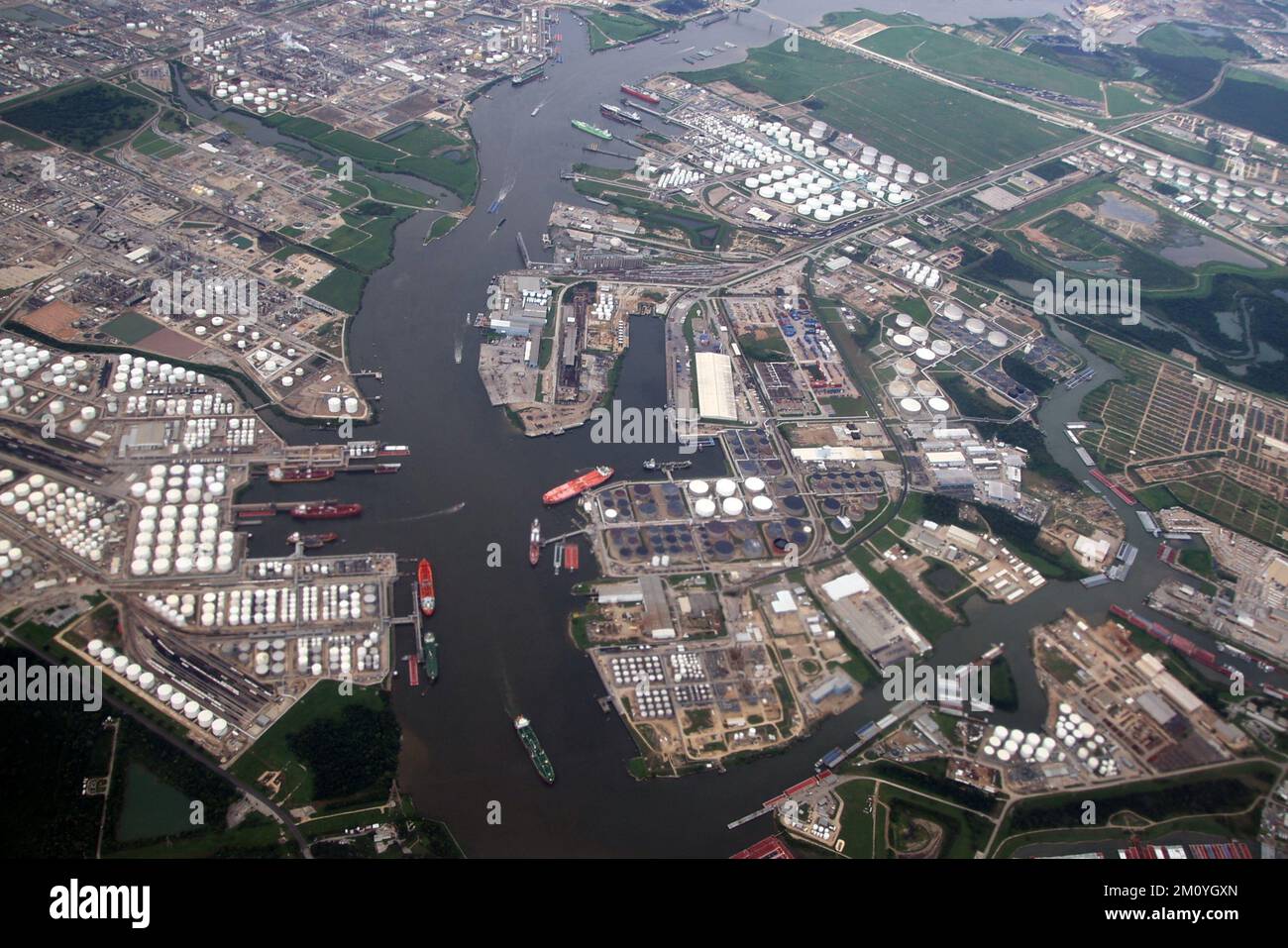 Aerial View of the Houston Ship Channel with Oil and Gas Infrastructure ...