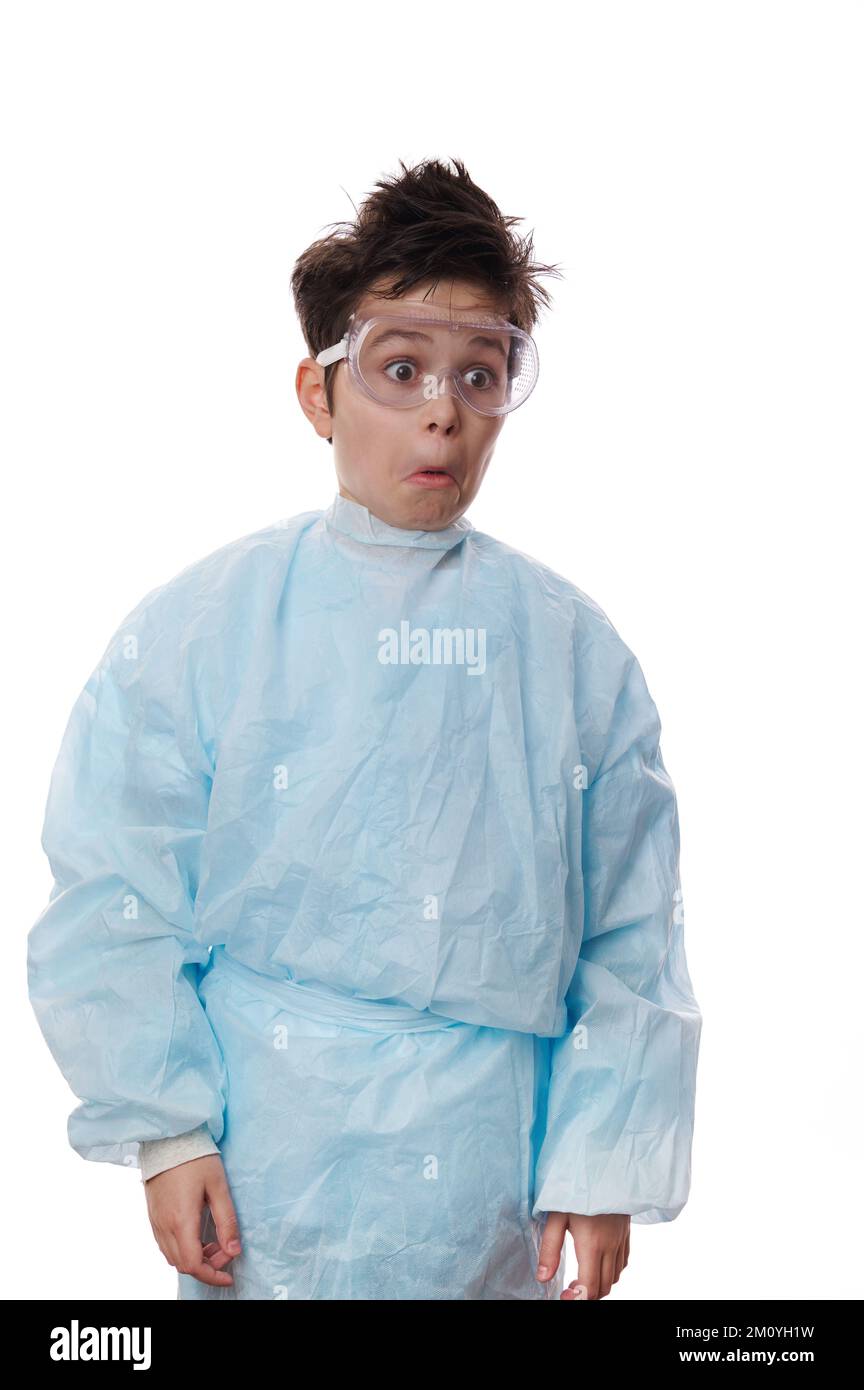 Emotional portrait on white, nerd school kid, stupefied teenage boy ...