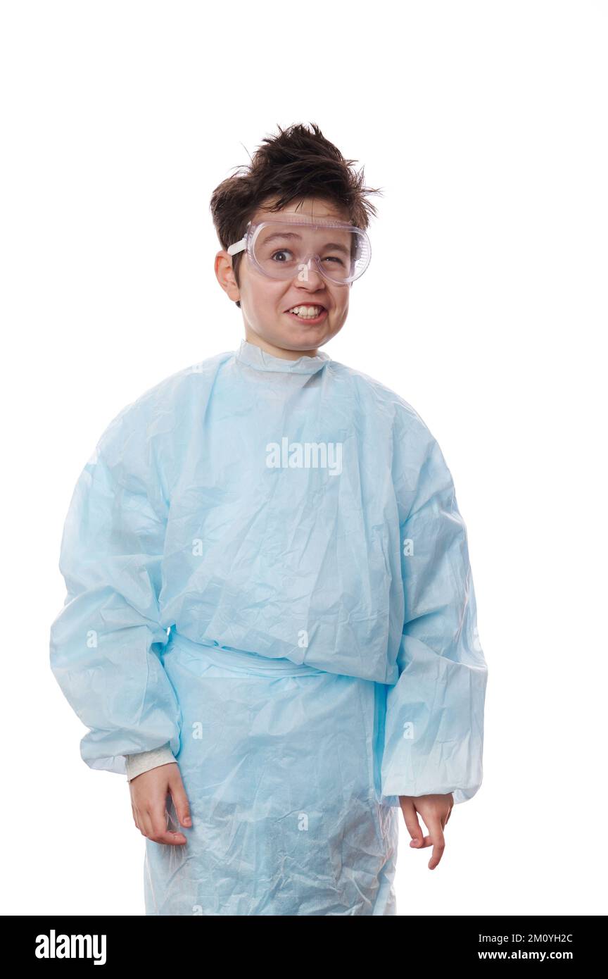 Emotional portrait on white background, shocked teenager nerd schoolboy ...