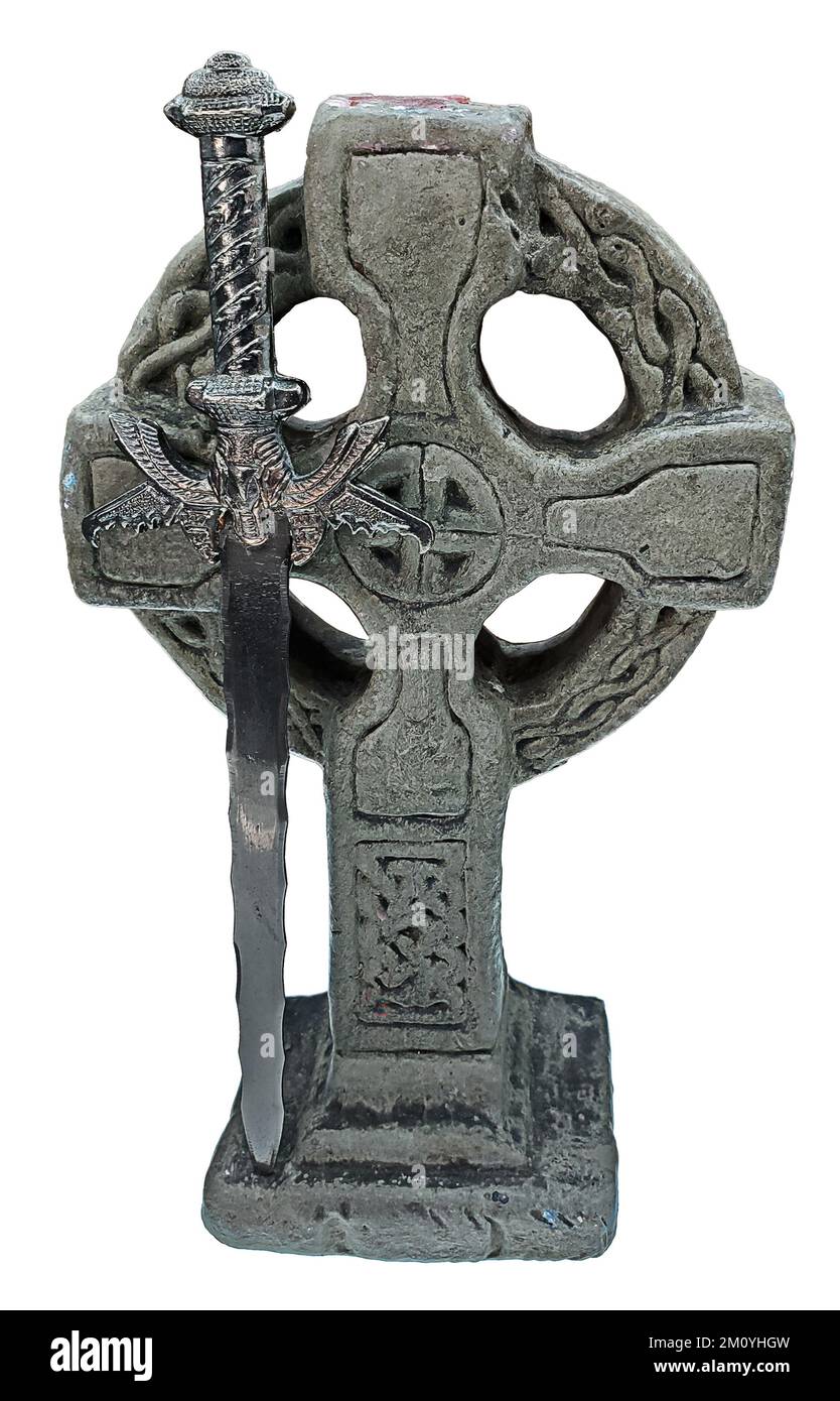 Celtic Gravestone and vintage sword Stock Photo - Alamy