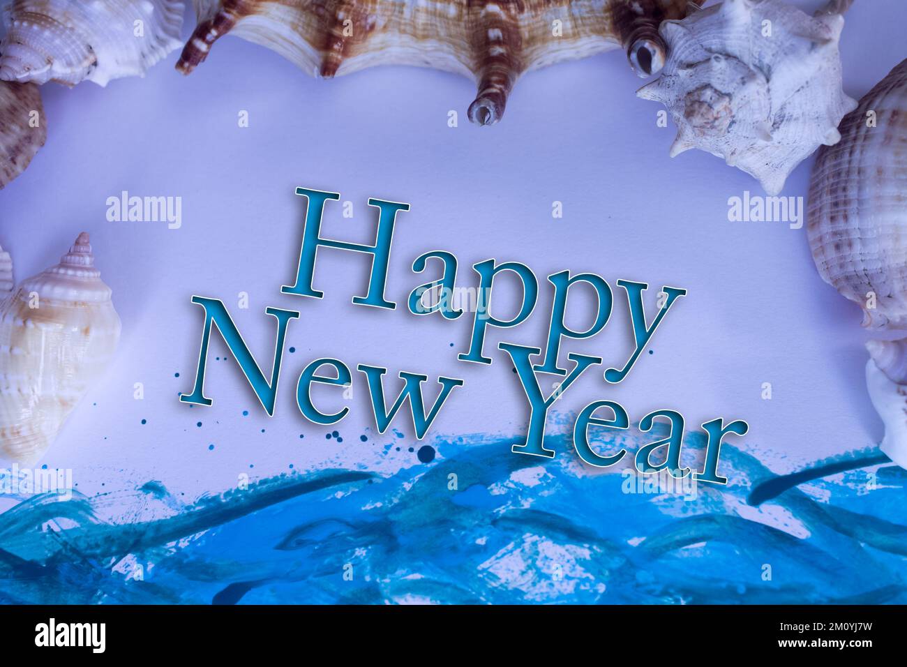 Animal Shell, Summer vacation, marine background with Happy New Year ...