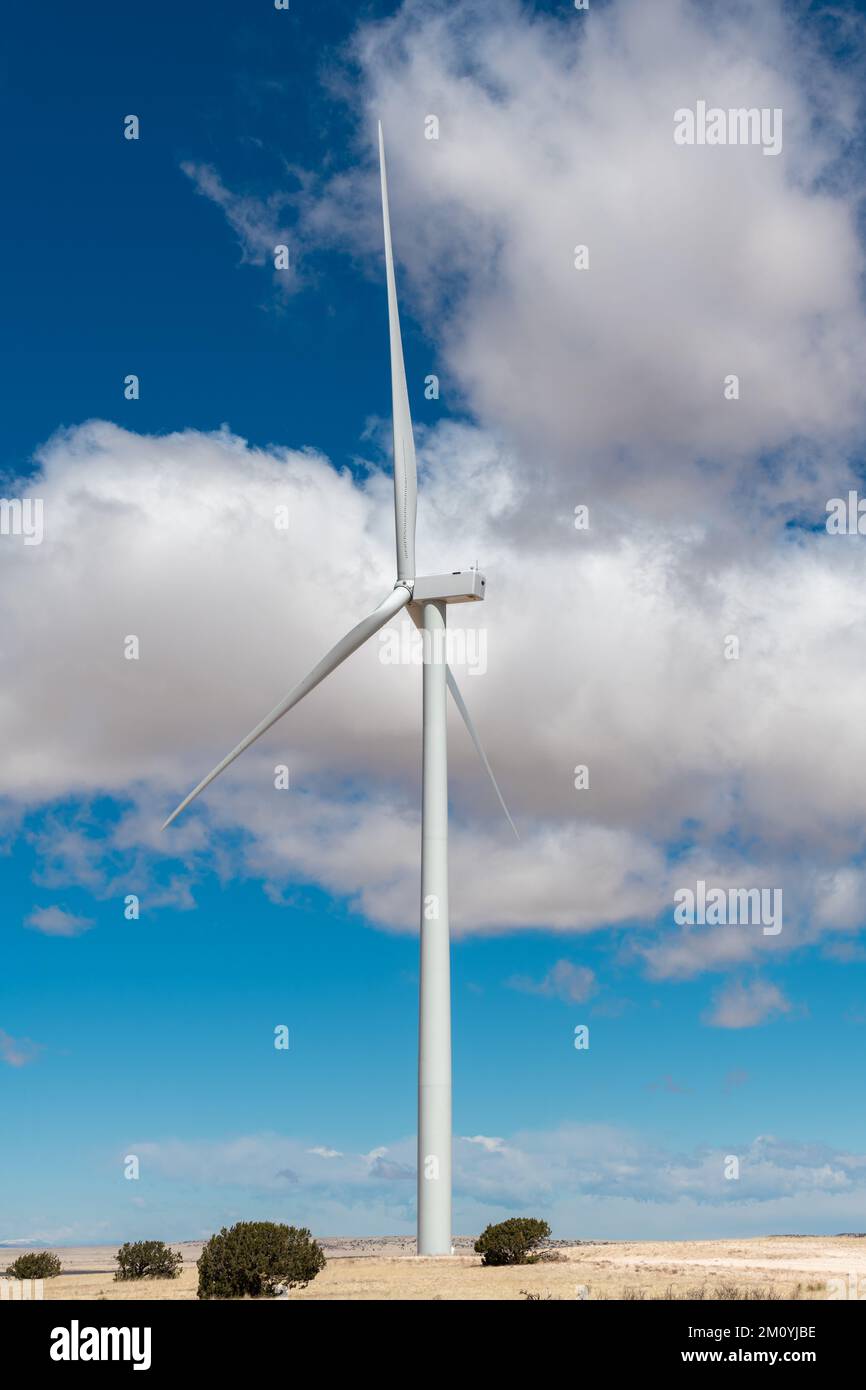 Vertical view of a wind turbine generating electrical power in a wind ...