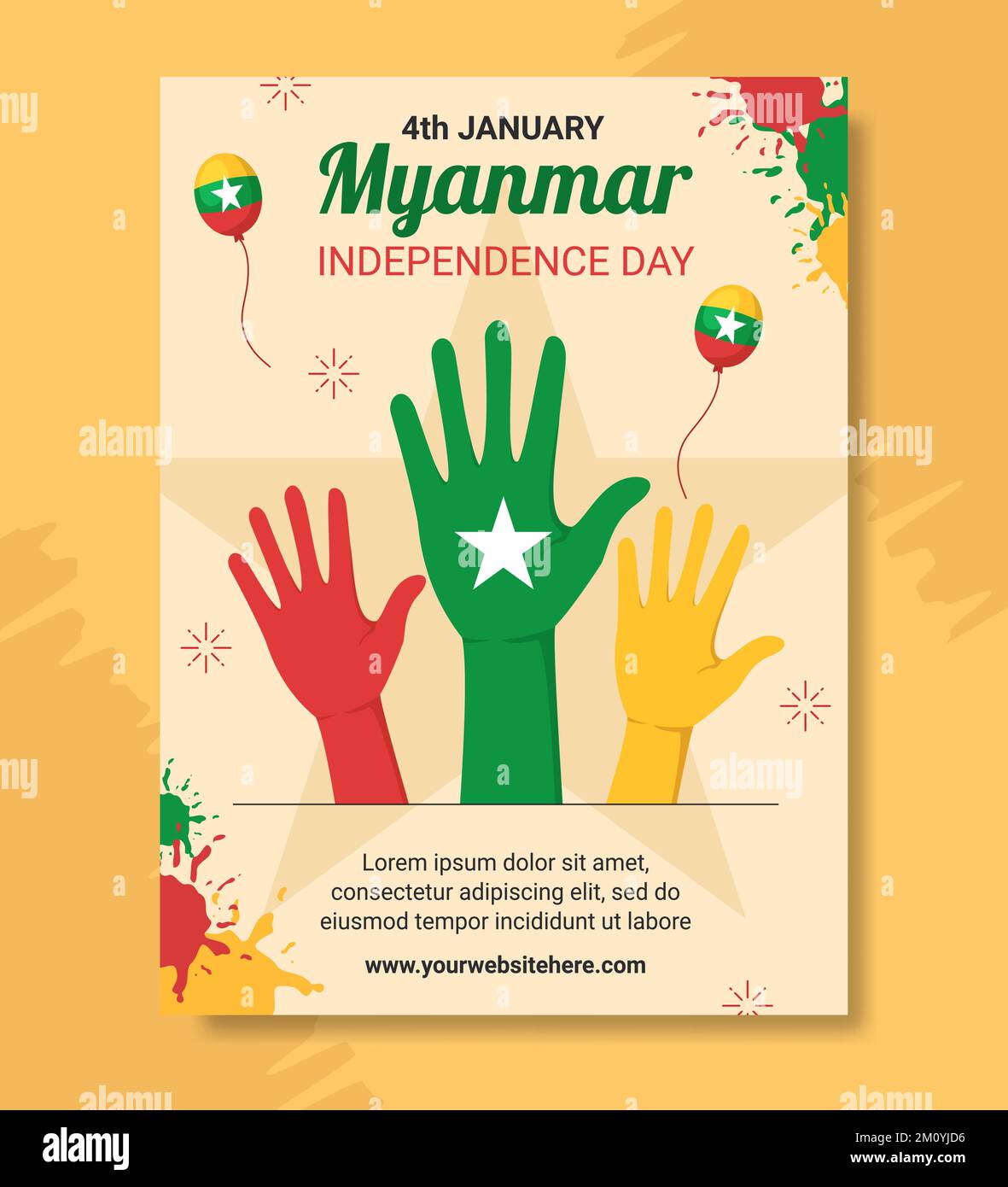 Myanmar Independence Day Poster Flat Cartoon Hand Drawn Templates ...