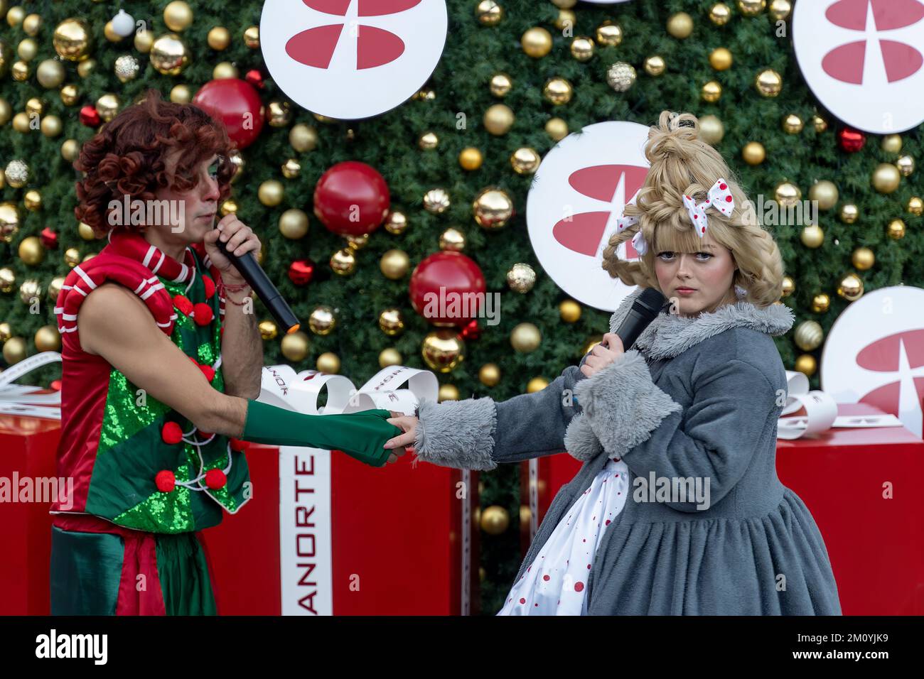 christmas elf in front of a christmas tree with gifts, mexico Stock ...