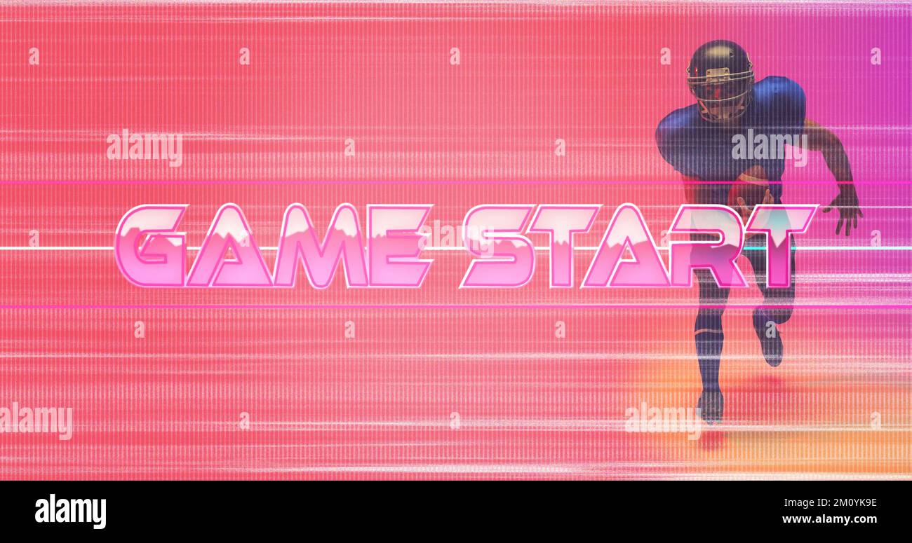 Composite of game start text with glitch technique and american ...