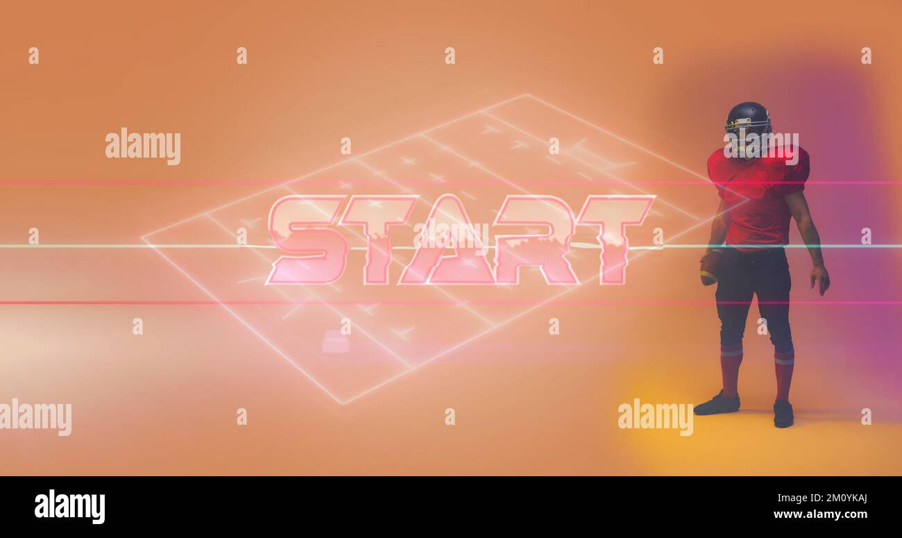 Composite of start text with american football field and male player ...