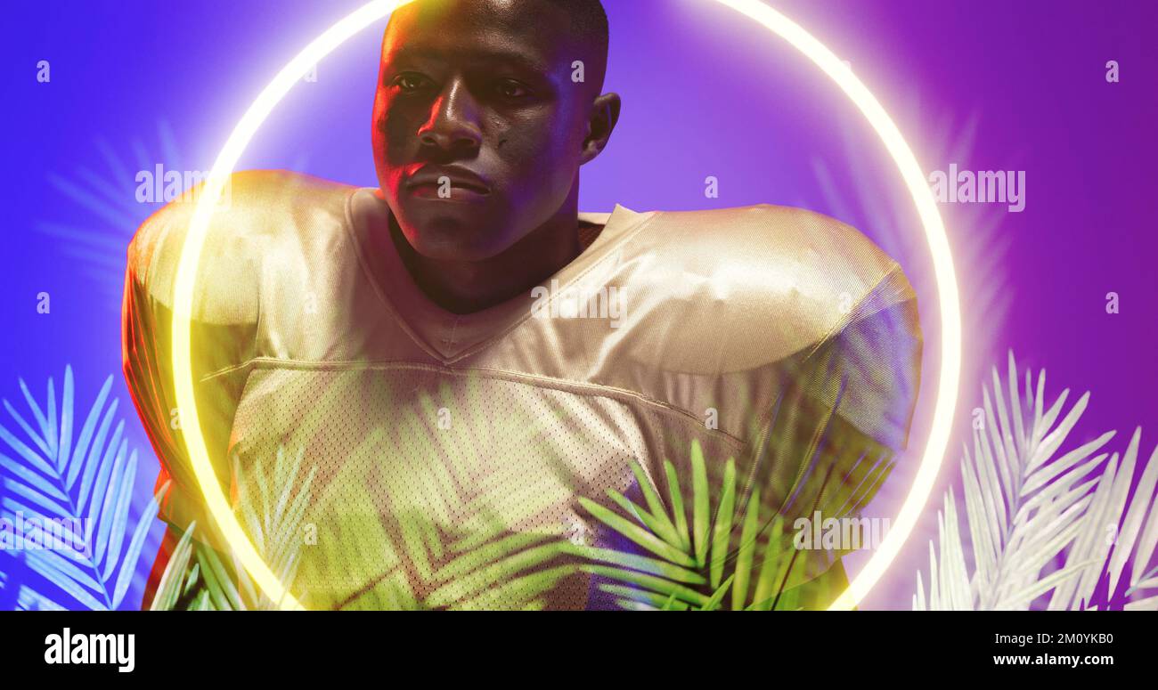 Composite of serious thoughtful american football player over ...
