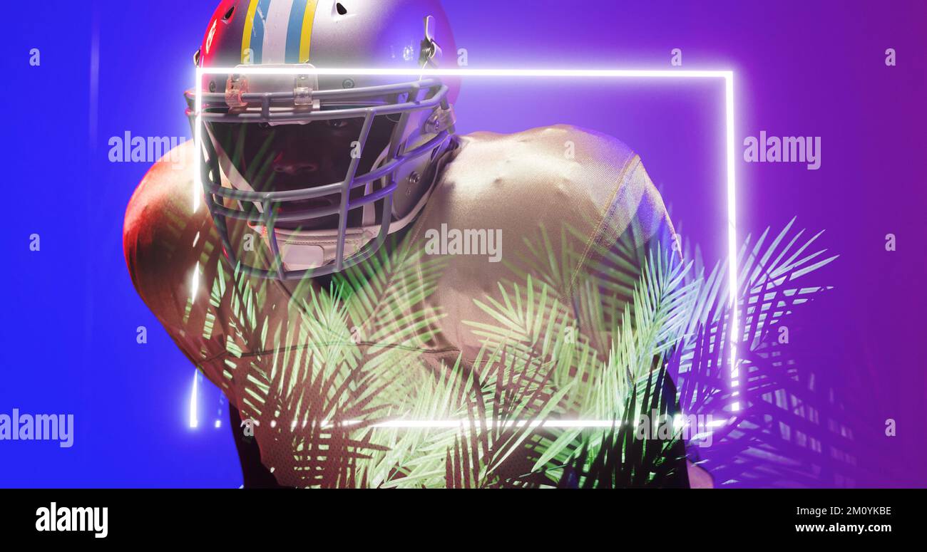 Close-up of illuminated plants and rectangle over american football ...