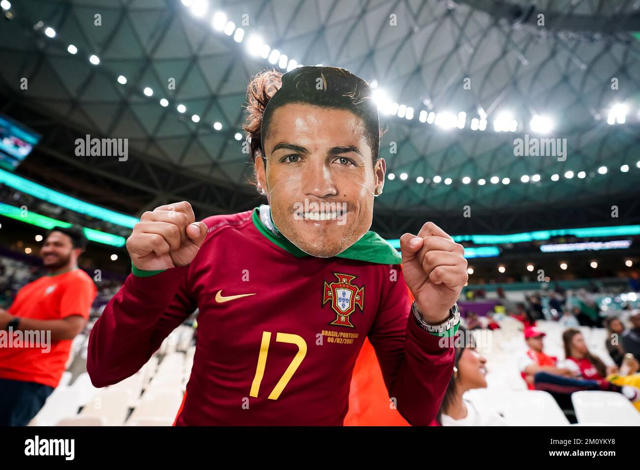 DOHA, QATAR - DECEMBER 6: Supporter of Portugal with a Cristiano ...