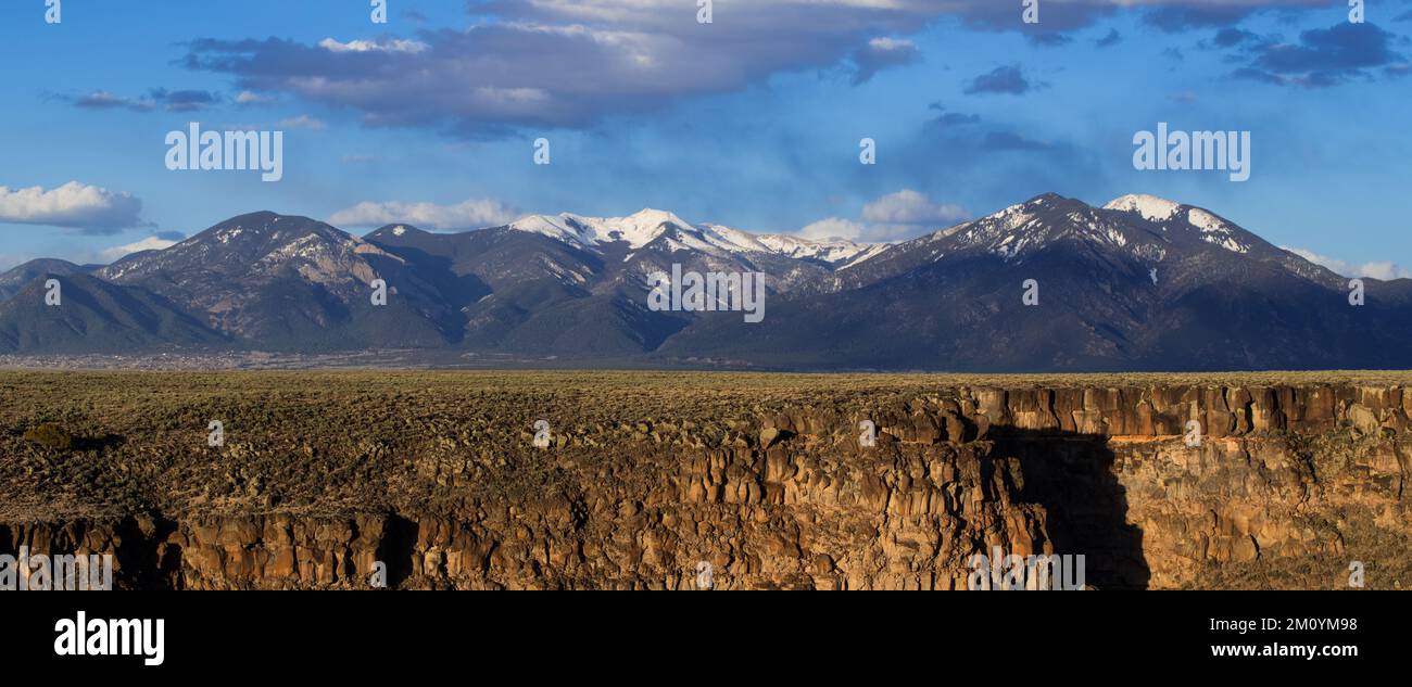 Landscape of the snow-capped Sangre de Cristo Mountains and Wheeler ...