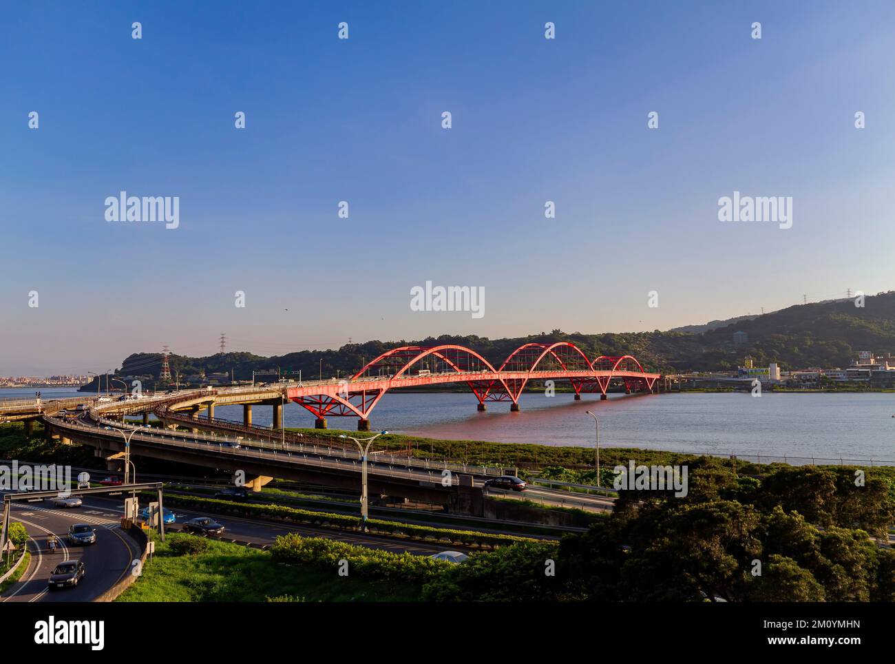 High angle view of the landscape around Guandu Bridge at Taiwan Stock ...