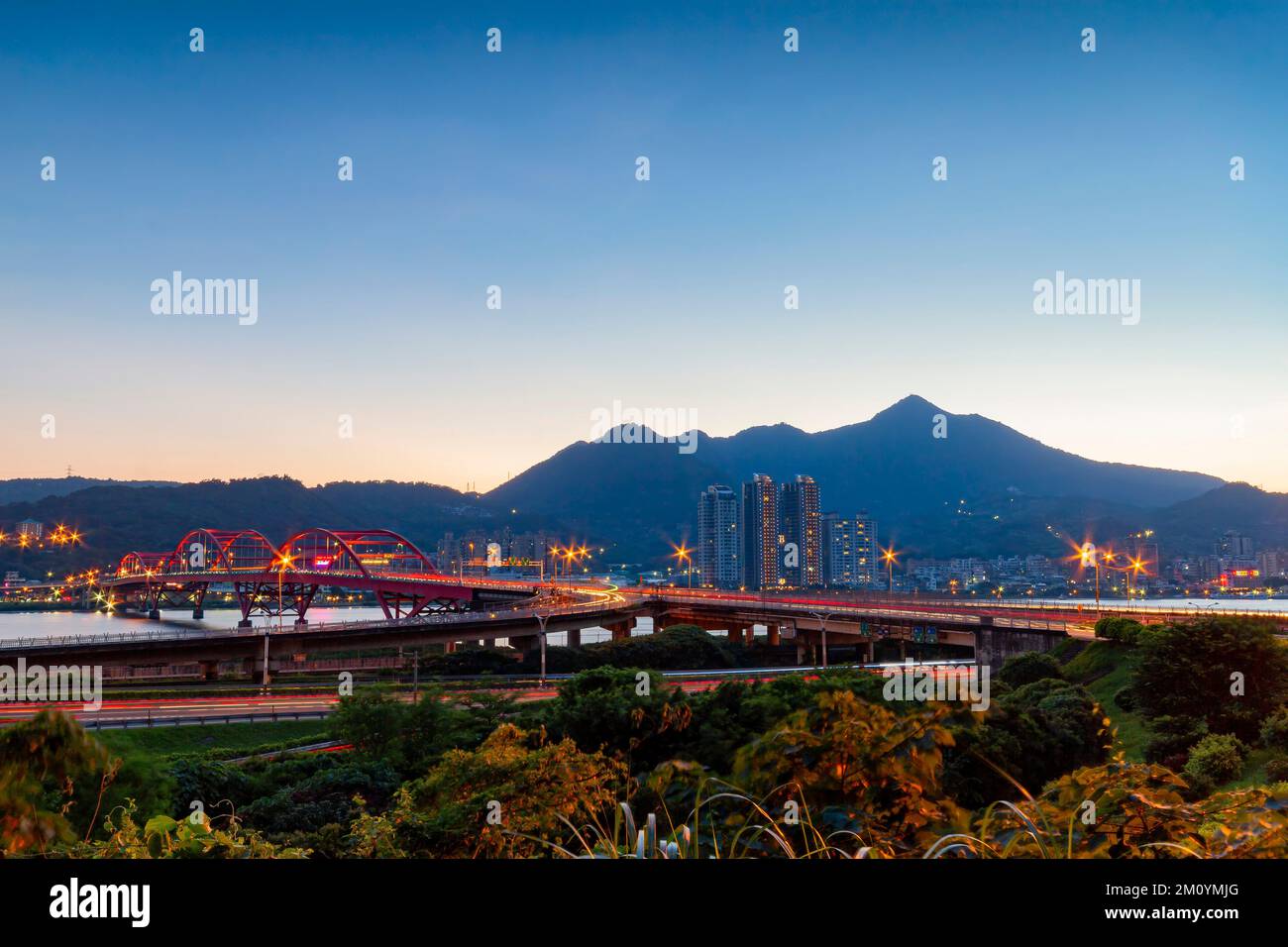 High angle view of the landscape around Guandu Bridge at Taiwan Stock ...