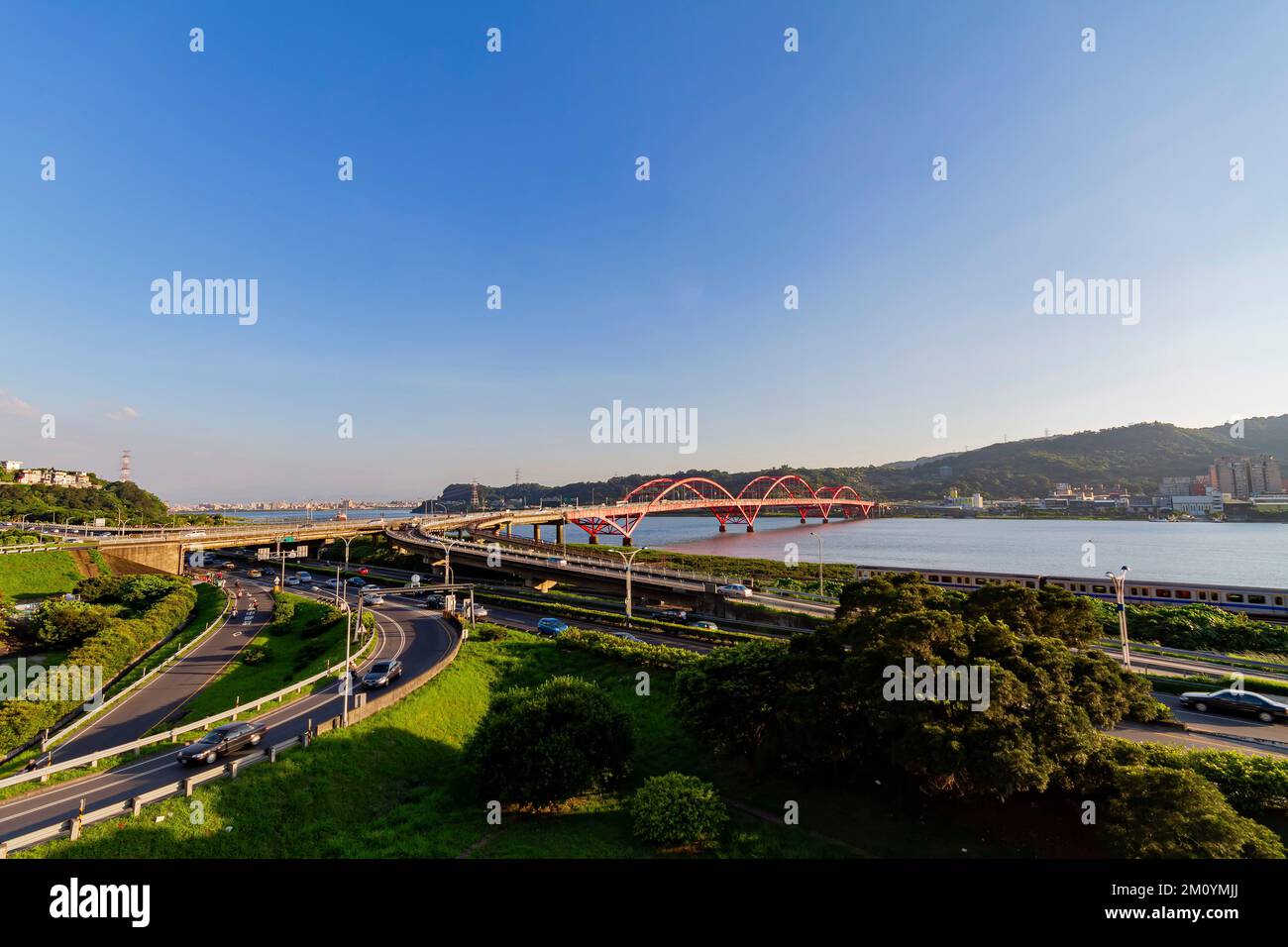High angle view of the landscape around Guandu Bridge at Taiwan Stock ...