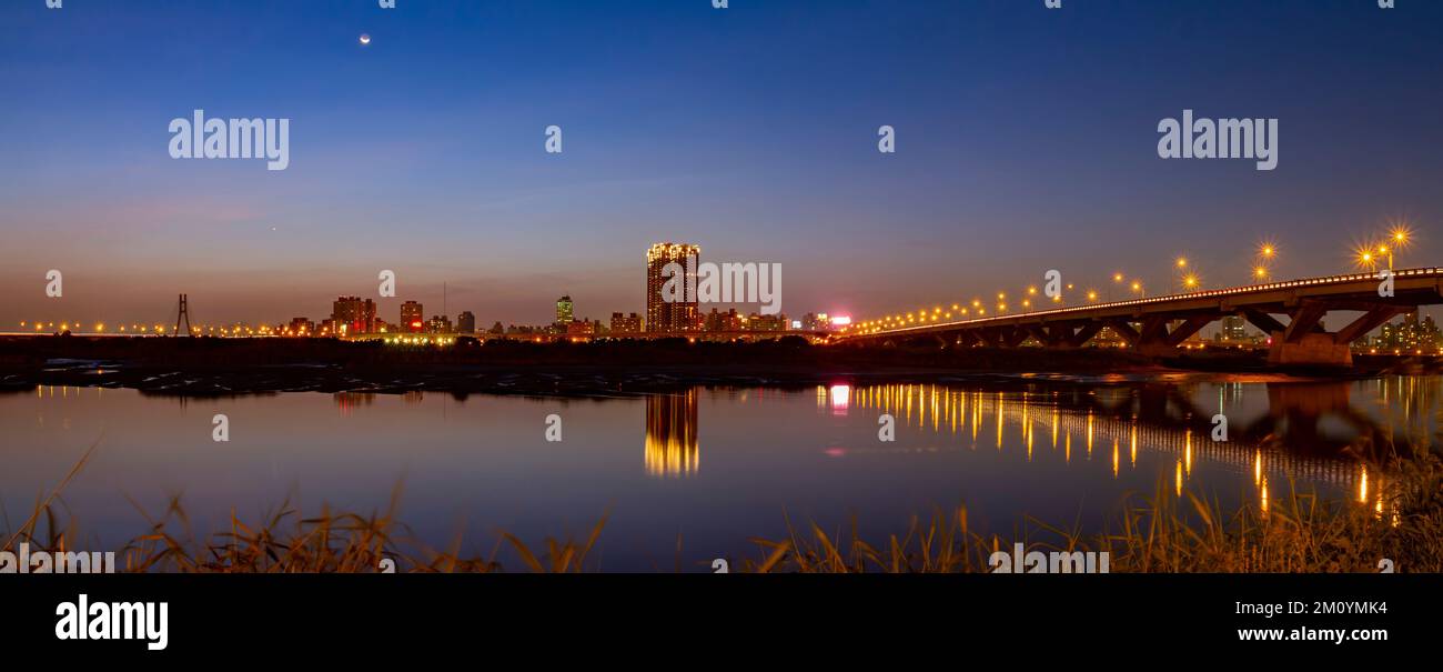 Sunset bridge landscape and Tamsui River at Taipei, Taiwan Stock Photo ...