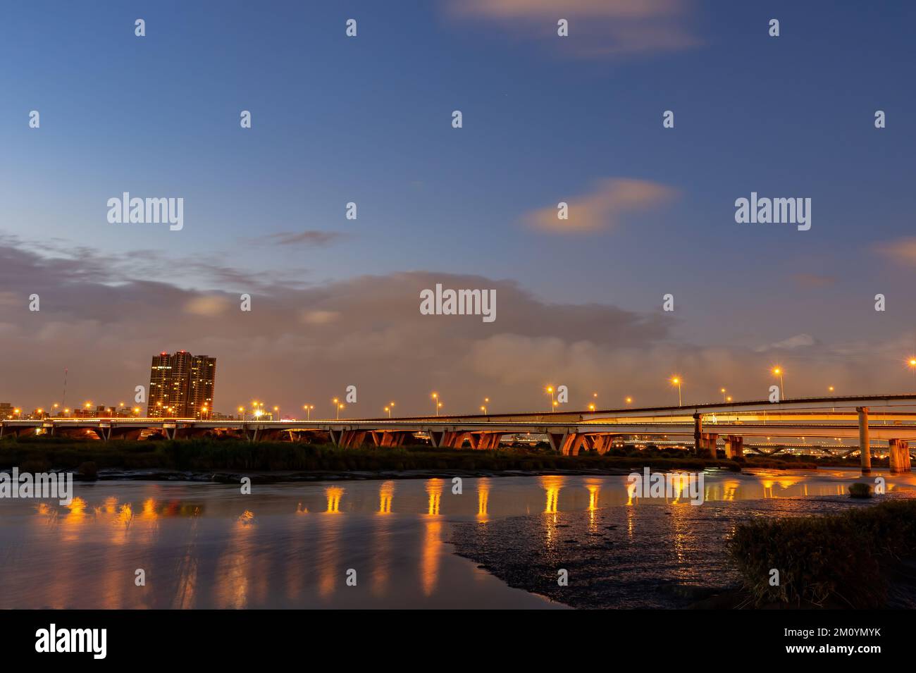 Sunset bridge landscape and Tamsui River at Taipei, Taiwan Stock Photo ...