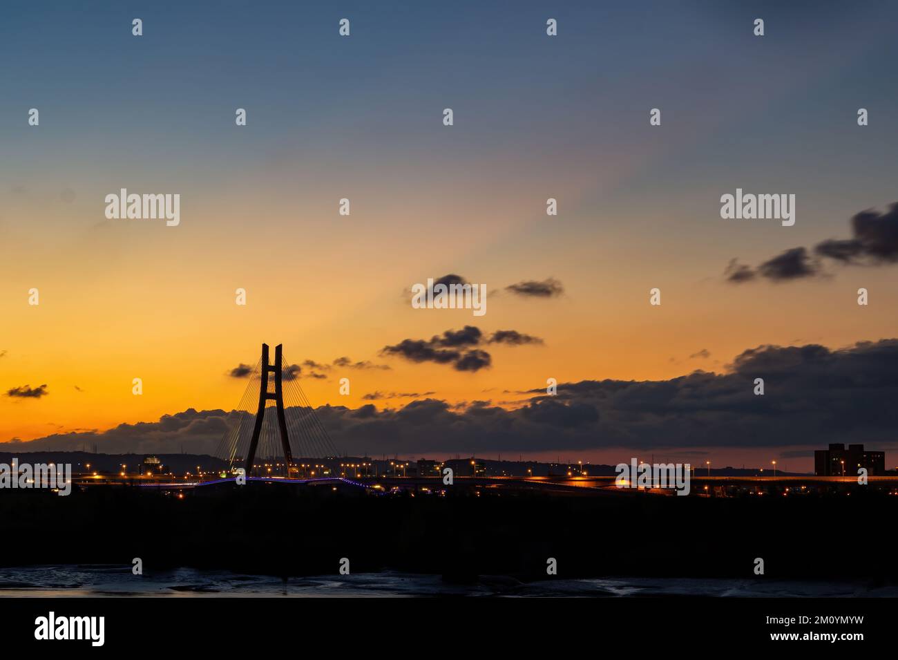 Sunset bridge landscape and Tamsui River at Taipei, Taiwan Stock Photo ...
