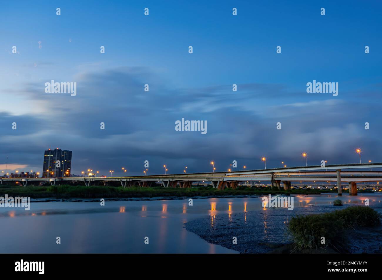 Sunset bridge landscape and Tamsui River at Taipei, Taiwan Stock Photo ...
