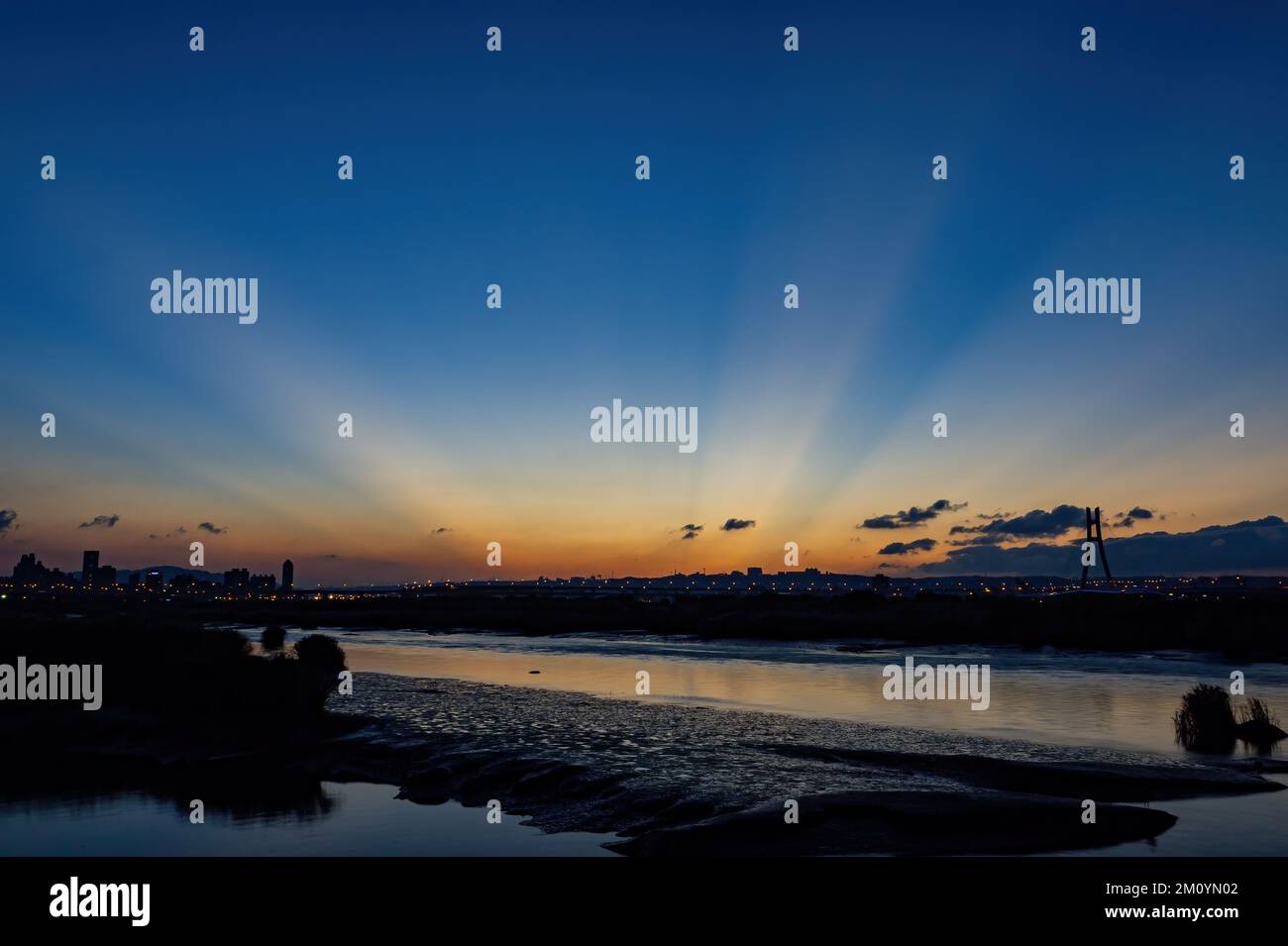 Sunset bridge landscape and Tamsui River at Taipei, Taiwan Stock Photo ...