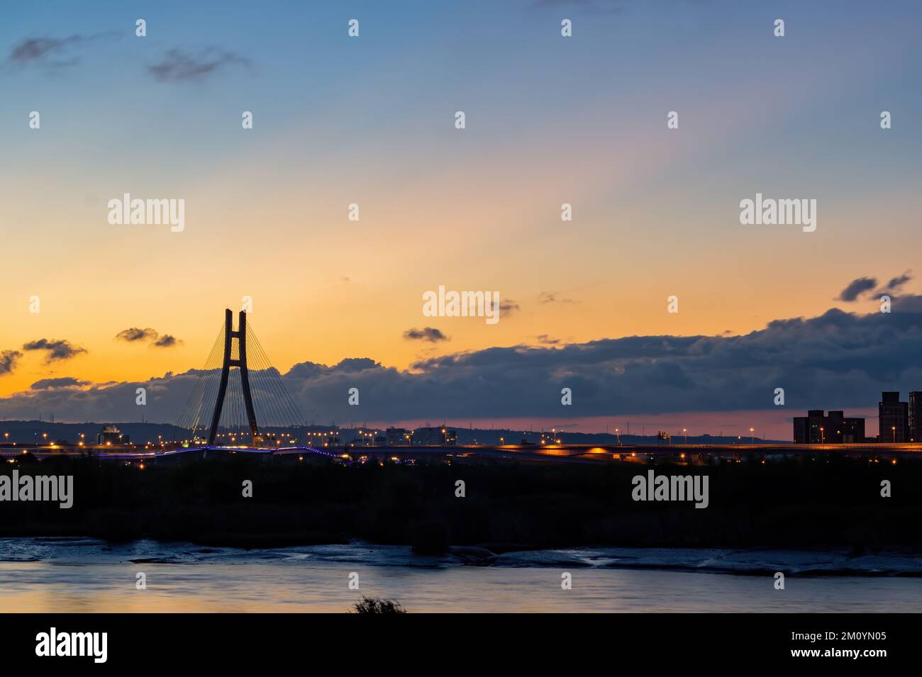 Sunset bridge landscape and Tamsui River at Taipei, Taiwan Stock Photo ...