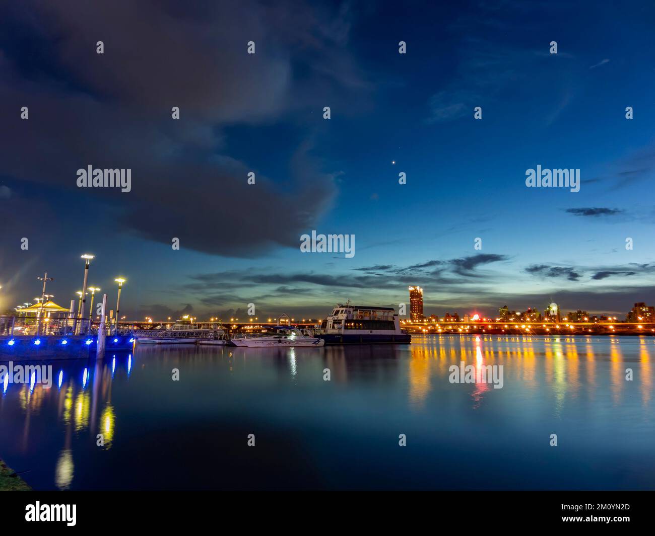 Night view of the Dadaocheng and Tamsui River at Taipei, Taiwan Stock ...