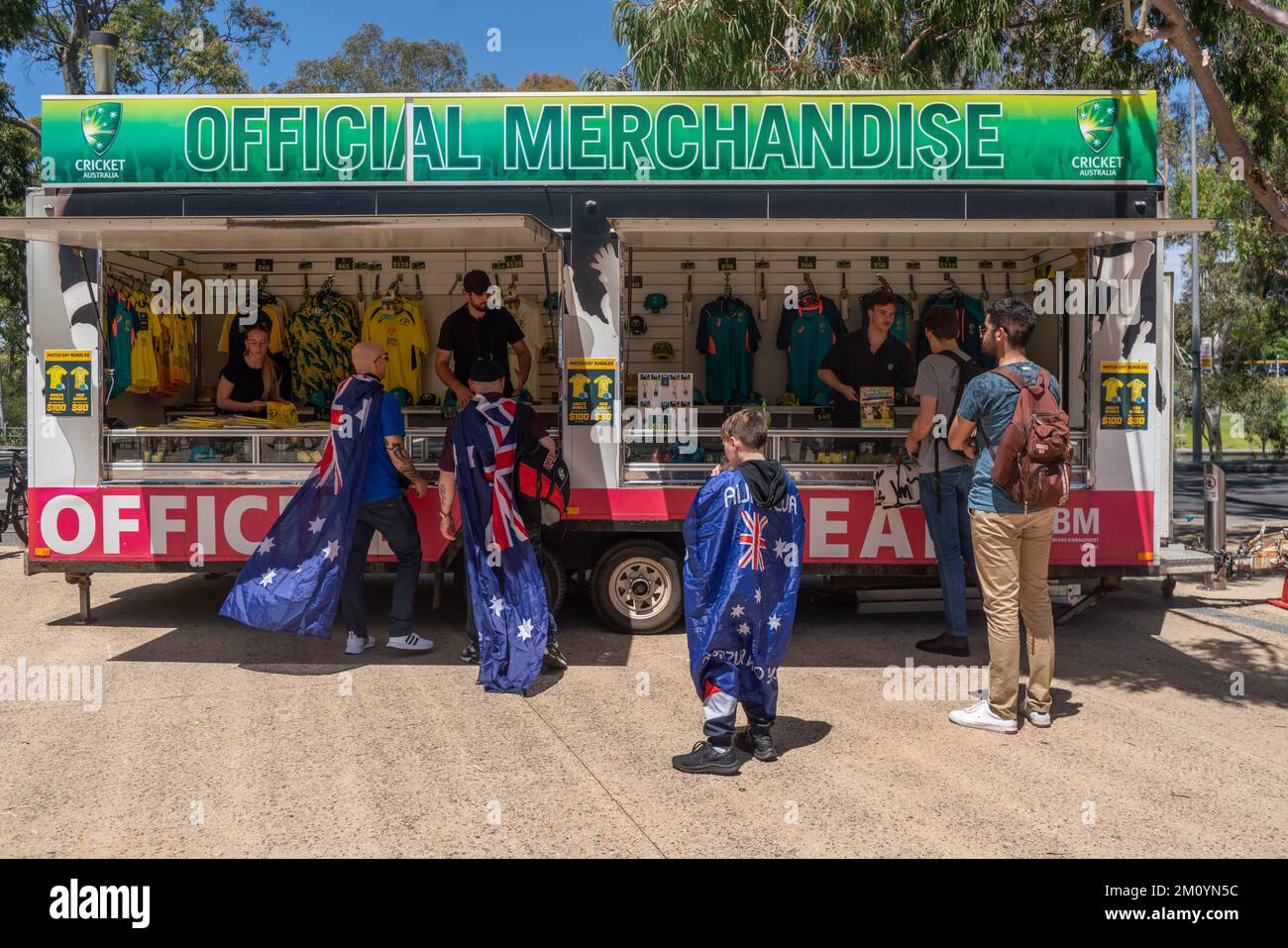 Adelaide, Australia. 9 December 2022. Cricket fans in happy mood arrive ...